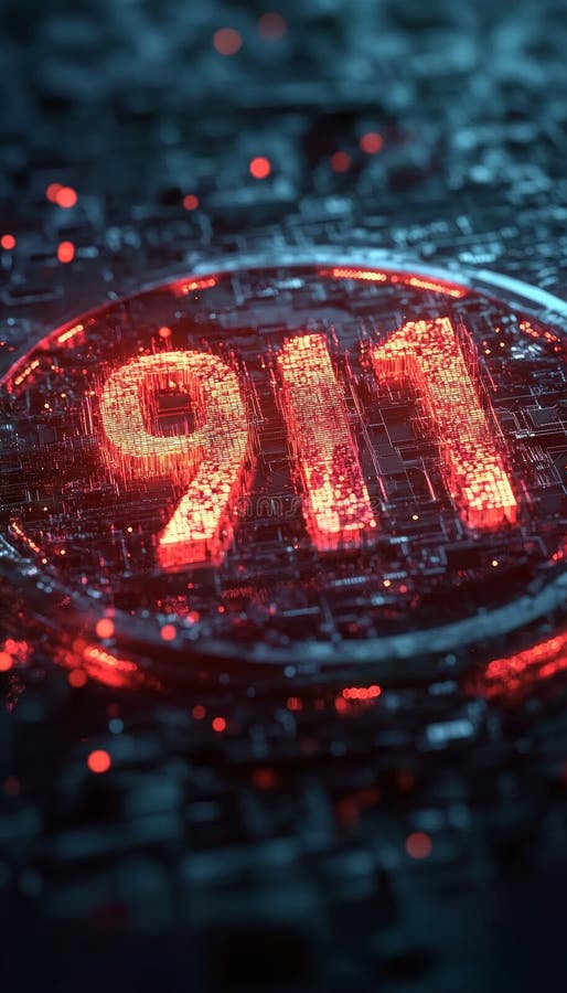 Glowing Digital 3D 911 Emergency Number on a Futuristic Technology ...