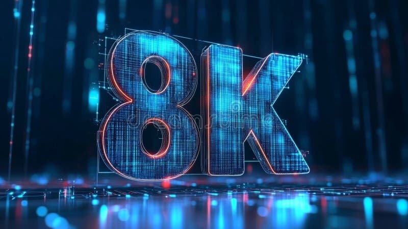 Glowing Digital 3D 8K Logo on Futuristic Technology Background ...