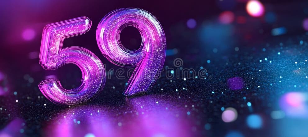 Glowing Digital 3D Number 59 on a Digital Abstract Background with ...