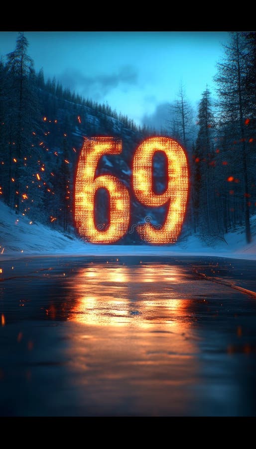 Glowing Digital 3D Number 69 in Abstract Style with Fire, Water ...