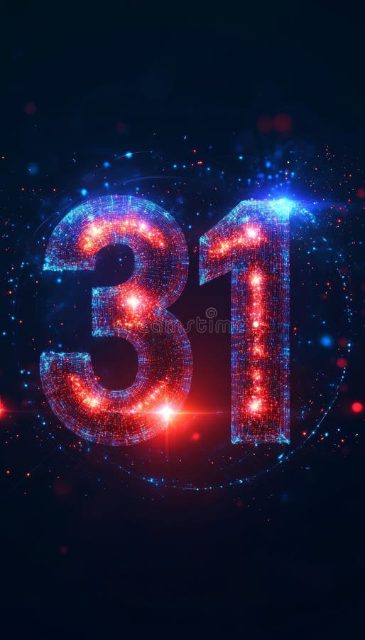 Glowing Digital 3D Number 31 on a Futuristic Abstract Technology ...
