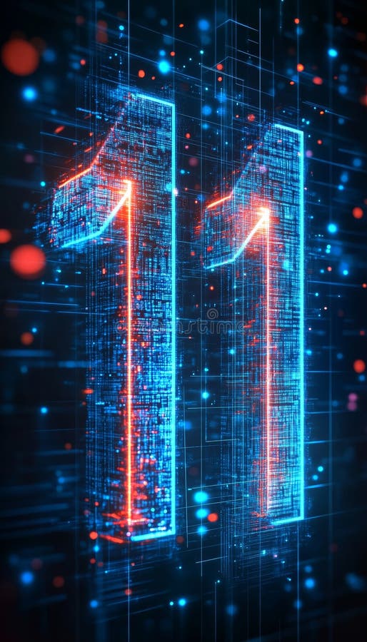 Glowing Digital 3D Number 11 in Futuristic Cyber Style, Technology and ...