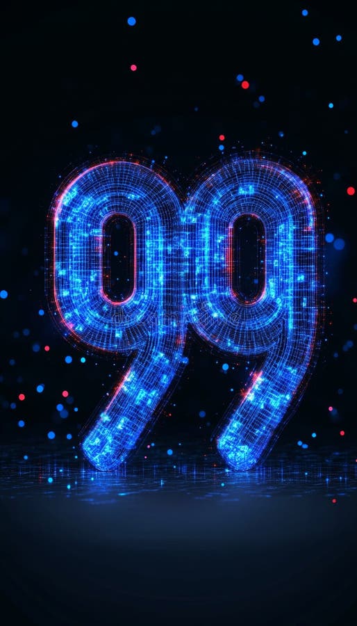 Glowing Digital 3D Number 99 in Futuristic Style on Abstract Background ...