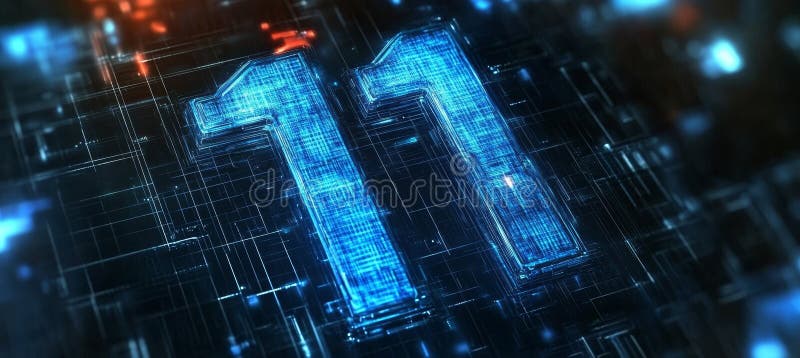 Glowing Digital 3D Number 11 in Futuristic Style on Abstract Circuit ...