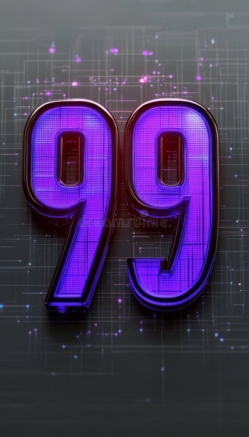 Glowing Digital 3D Number 99 in Futuristic Style on an Abstract ...