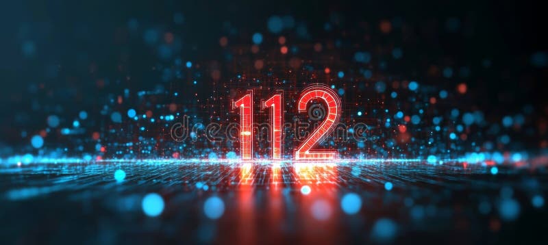 Glowing Digital 3D Number 112 in Futuristic Style on Blue Digital ...