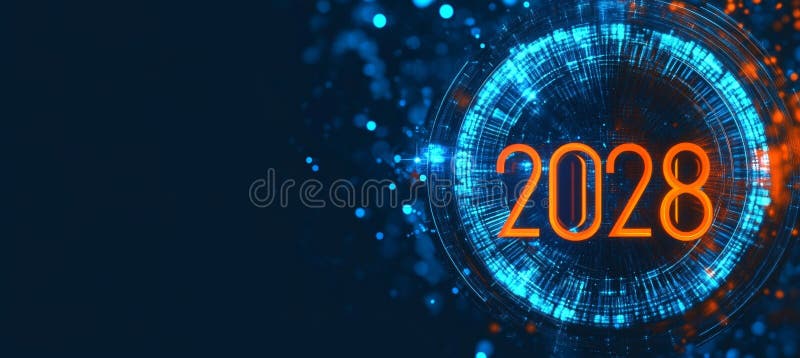 Glowing Digital 3D Number 2028 in Futuristic Style on Dark Background ...