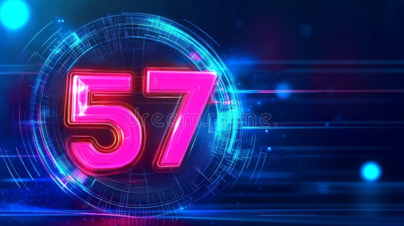 Glowing Digital 3D Number 57 in Futuristic Style, Rendered on Abstract ...