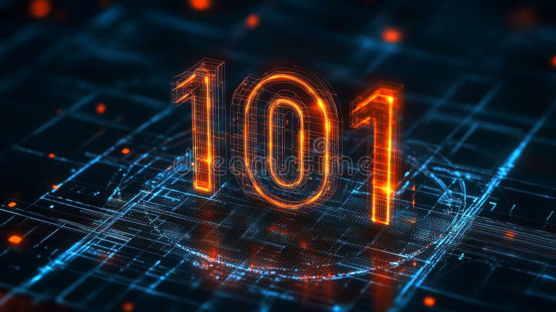Glowing Digital 3D Number 101 on Futuristic Technology Background ...