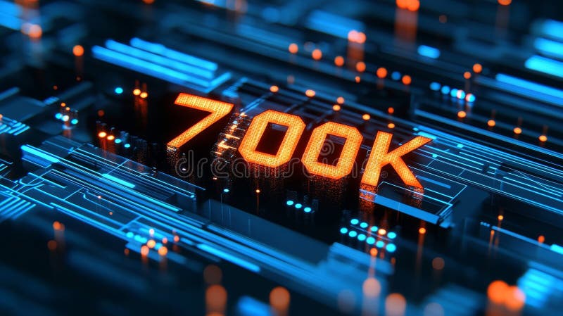 Glowing Digital 3D Number 700K. Abstract Technological Background. 3d ...