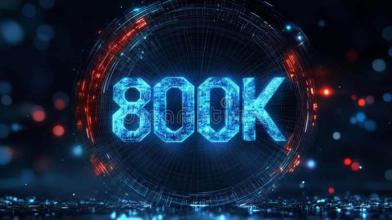 Glowing Digital 3D Number 800,000 or 800K Celebration on Futuristic ...