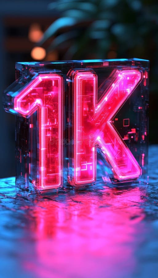 Glowing Digital 3D Number 1K in Futuristic Style on Abstract Background ...