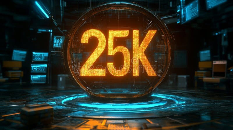 Glowing Digital 3D Number 25K in Futuristic Style on Abstract ...