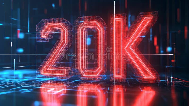 Glowing Digital 3D Number 20K in a Futuristic Style on an Abstract ...