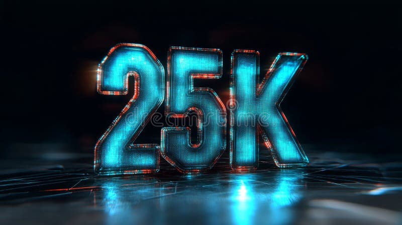 Glowing Digital 3D Number 25k on a Futuristic Technological Abstract ...