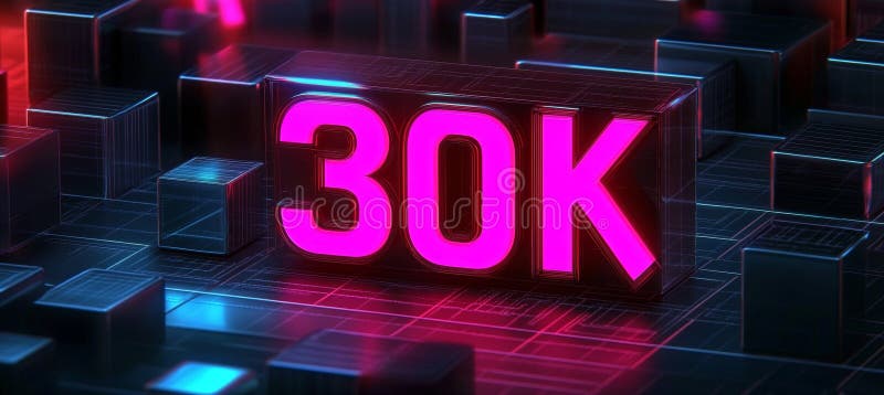 Glowing Digital 3D Number 30K on a Futuristic Technology Background ...