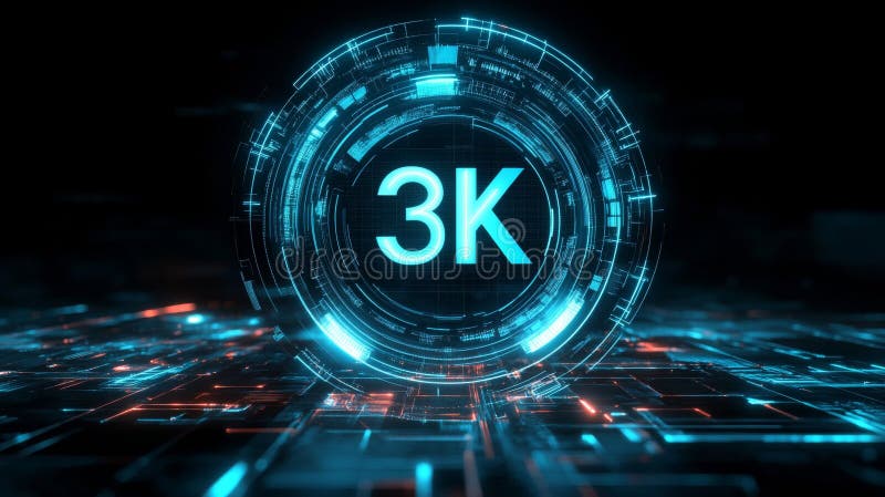 Glowing Digital 3D Number 3K in Futuristic Technology Design Style on ...