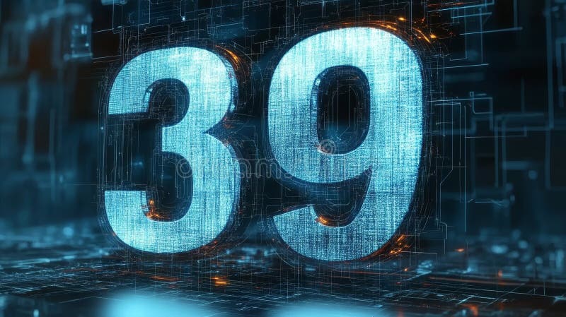 Glowing Digital 3D Number 39 on a Technological Abstract Background ...