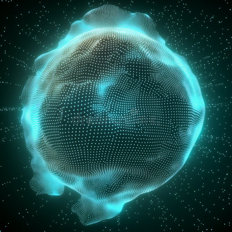 Glowing Digital 3D Sphere with Abstract Particle Flow Stock ...
