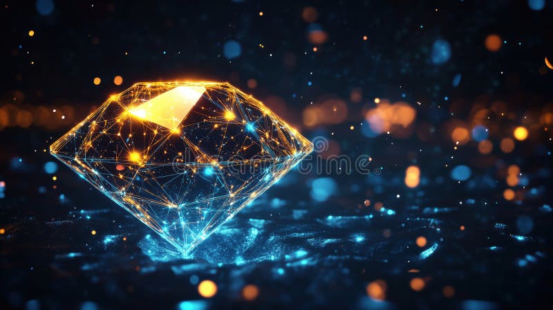 Glowing Digital Diamond with Intricate Network Design and Sparkling ...