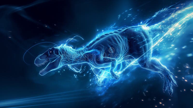 Glowing Digital Dinosaur in Motion Stock Image - Image of fantasy ...