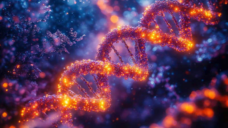 A Glowing Digital DNA Helix Floating in a Cosmic Space Environment. a ...