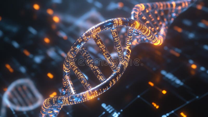 Glowing Digital DNA Helix Genetic Code Science Biotechnology Stock ...