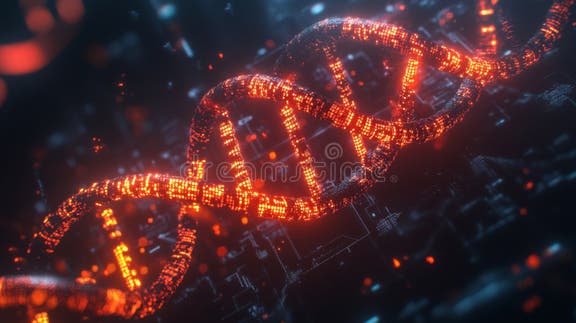 Glowing Digital DNA Strand Abstract Representation Stock Image - Image ...