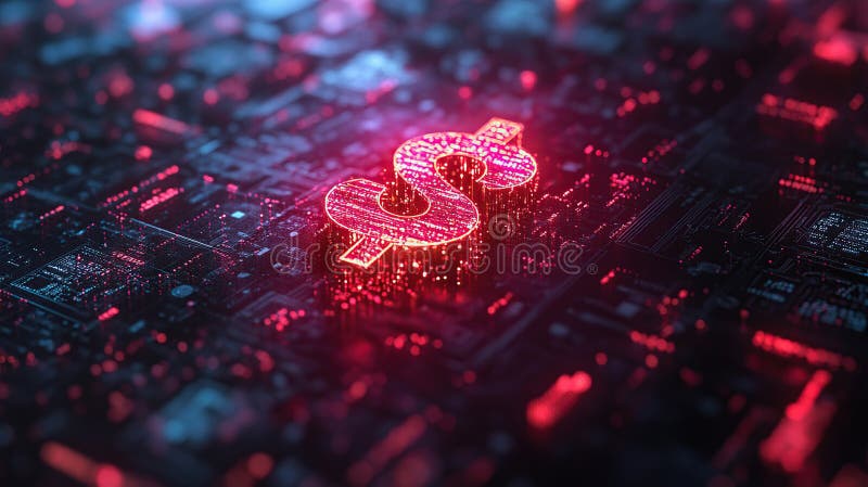 Glowing Digital Dollar Sign on a Circuit Board, Representing Finance ...
