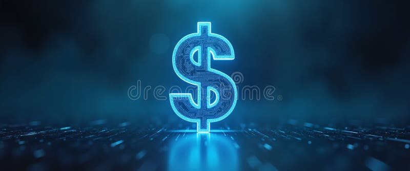 Glowing Digital Dollar Sign on Dark Blue Background, Financial ...