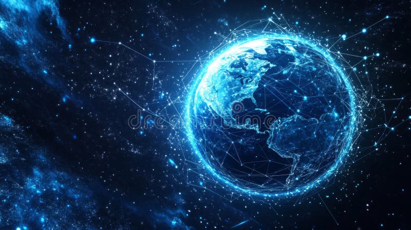 Digital Earth Sphere with Blue Technology Structure, 3d Rendering Stock ...