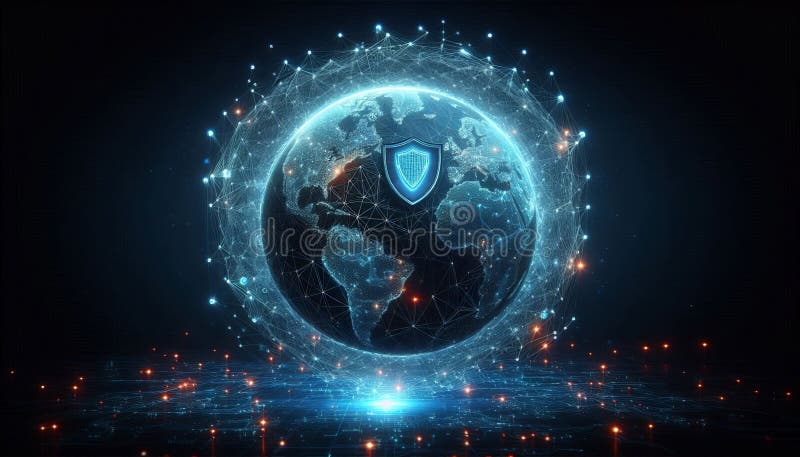 Global Corporate Cybersecurity Shield with Interconnected Network Nodes ...