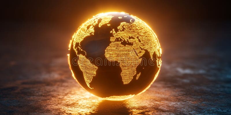 Glowing Digital Earth Global Network Technology Map 3D Data High World ...