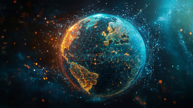 Glowing Digital Earth Globe Network Connection Stock Illustration ...