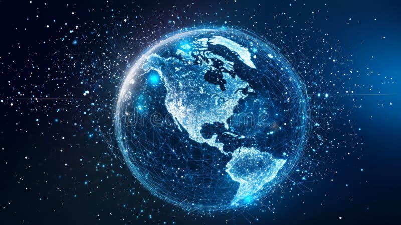 Glowing Digital Earth Network with Blue Data Connections Stock Image ...