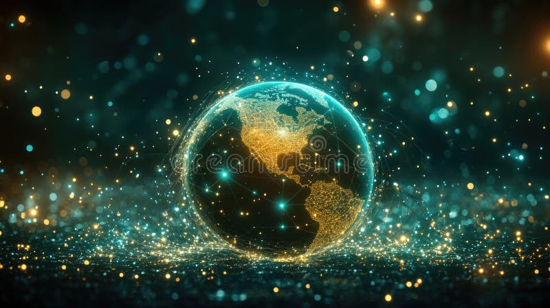 Glowing Digital Earth with Network Connections in Sparkling Space ...