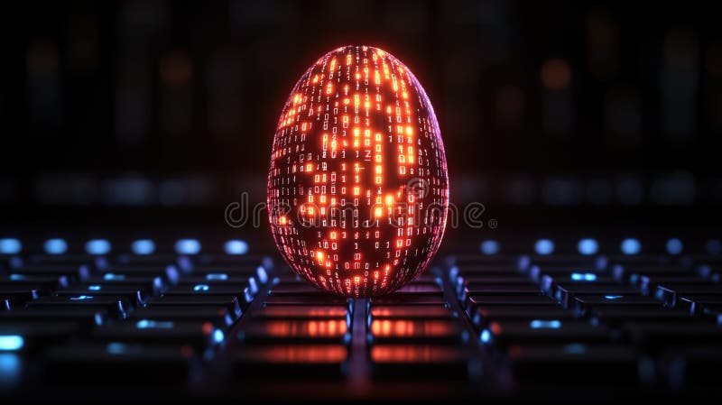 Glowing Digital Egg with Binary Code on Futuristic Keyboard. Easter, Pascha, Paskha, Ostern ...