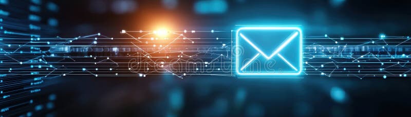 A Glowing Digital Email Icon Navigates through a Complex Network ...
