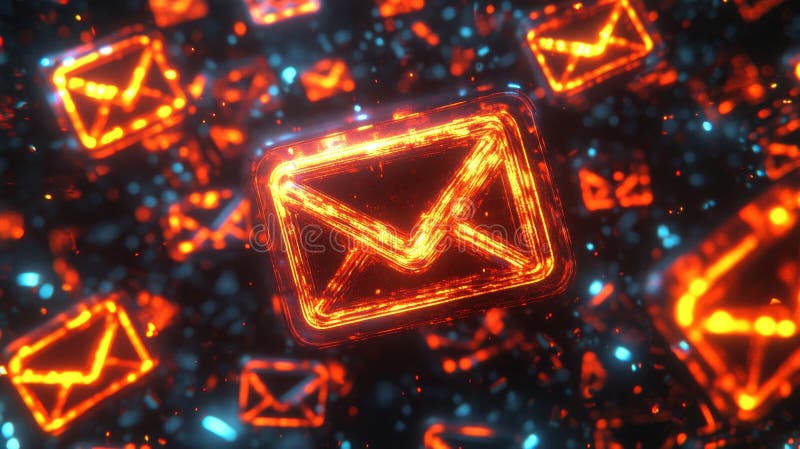 Glowing Digital Envelopes Congregate in a Dark Cyber Realm, Serving As ...