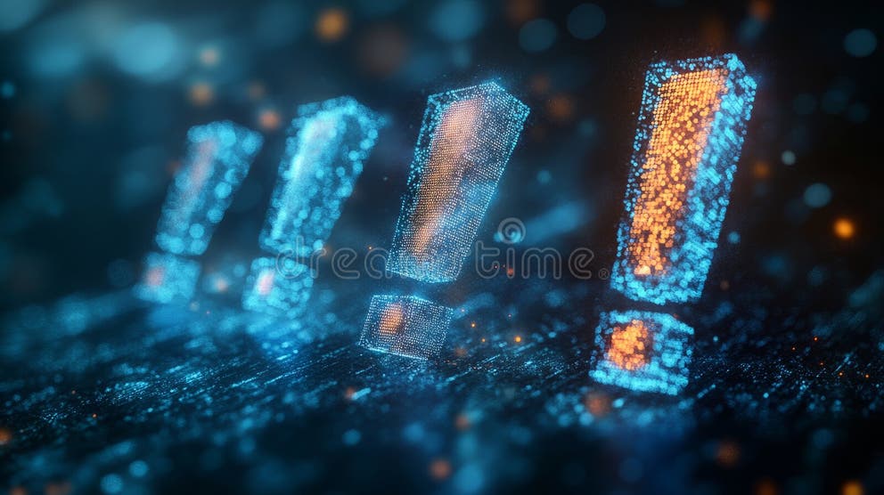 Glowing Digital Exclamation Marks in Abstract Background. Stock Image ...