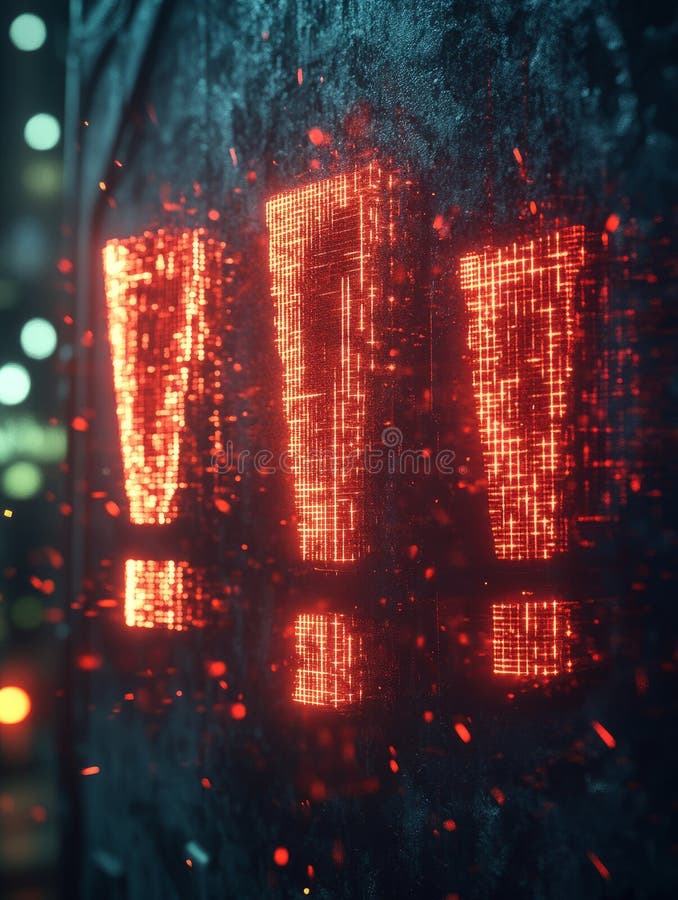 Glowing Digital Exclamation Marks on a Dark Background Stock Photo ...