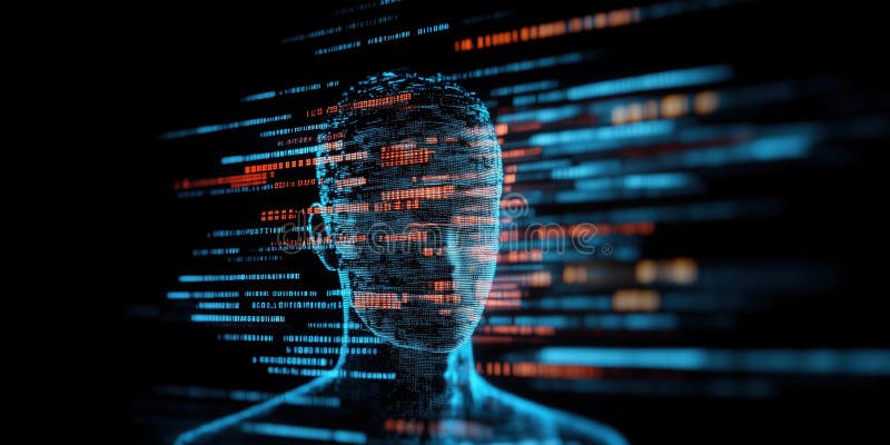 Glowing Digital Figure Surrounded by Data Streams and Overlays Stock ...