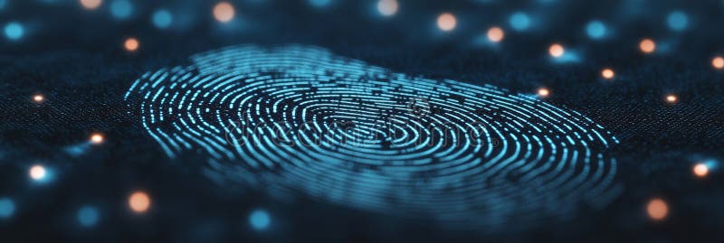 Glowing Digital Fingerprint on Blue Technology Background, Abstract Biometric Pattern. Stock ...