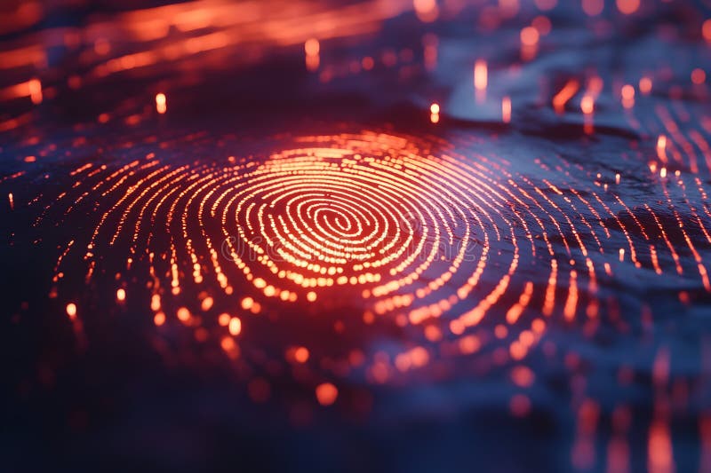 Glowing Digital Fingerprint with Bright Orange Lights on a Dark Surface ...