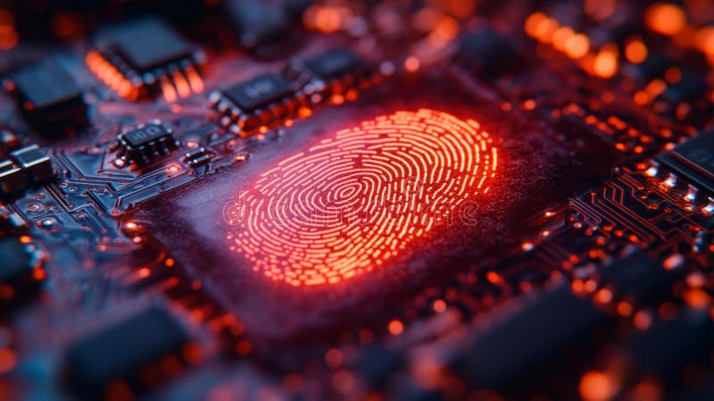 Glowing Digital Fingerprint on Circuit Board Generative AI Stock ...