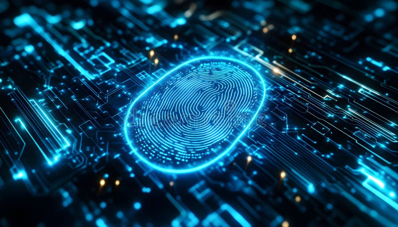 Glowing Digital Fingerprint with Circuit Connections on Dark Background Stock Photo - Image of ...