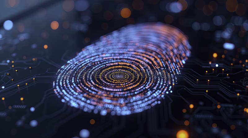 Glowing Digital Fingerprint Made of Blue and Red Binary Code Stock ...
