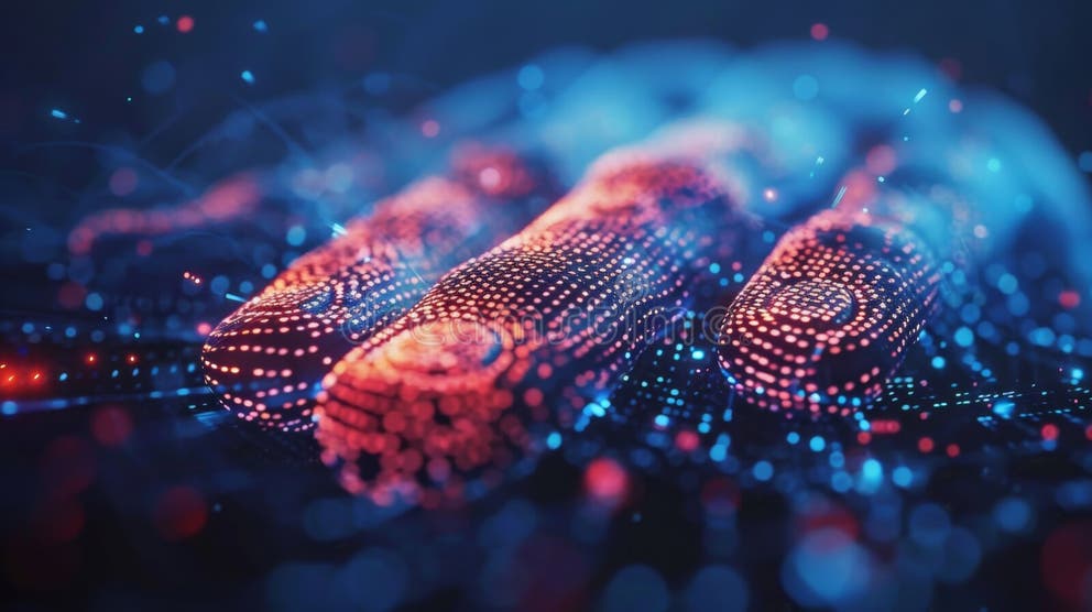 Digital Representation of Biometric Fingerprint Patterns Glowing in ...