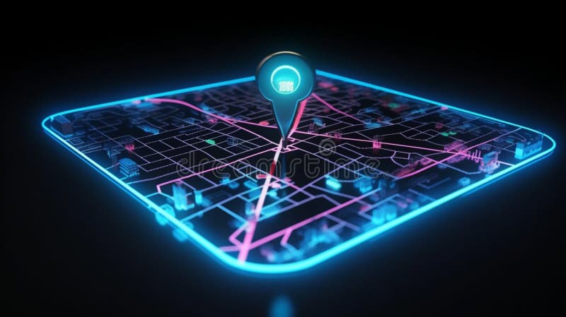 Glowing Digital Geolocation Gps Interface. Stock Illustration ...