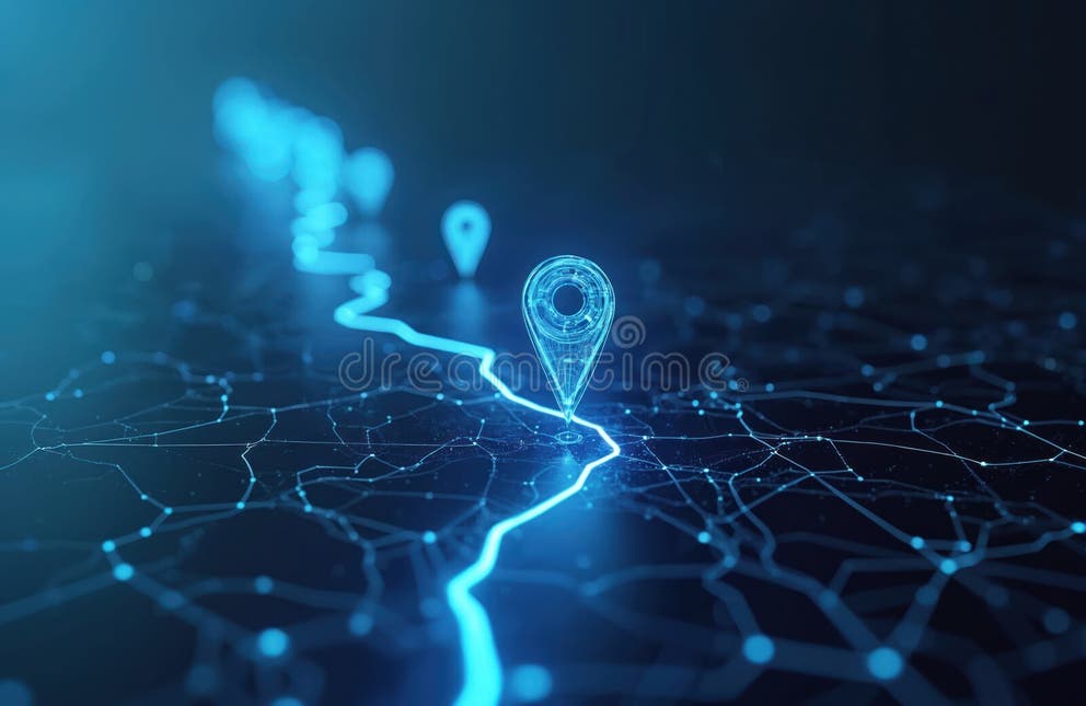 Glowing Digital Geolocation Interface Displays GPS Navigation. Tracking ...